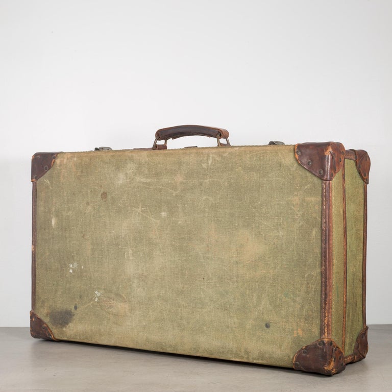 Leather/Canvas English Suitcase, circa 1945 For Sale at 1stDibs