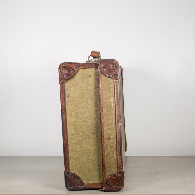 Leather/Canvas English Suitcase, circa 1945 For Sale at 1stDibs
