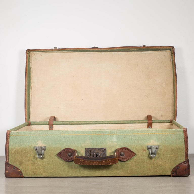 Leather/Canvas English Suitcase, circa 1945 For Sale at 1stDibs