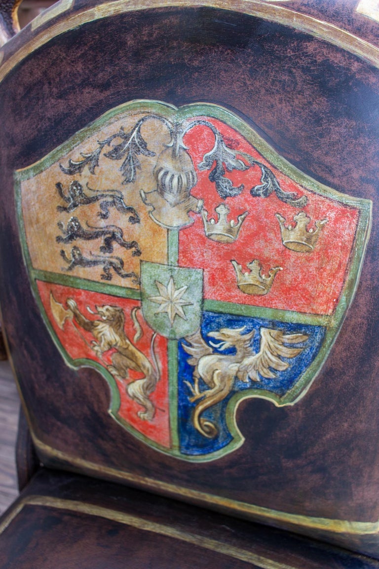 Leather Chair and Ottoman with Austrian Habsburg Antlers and Painted ...