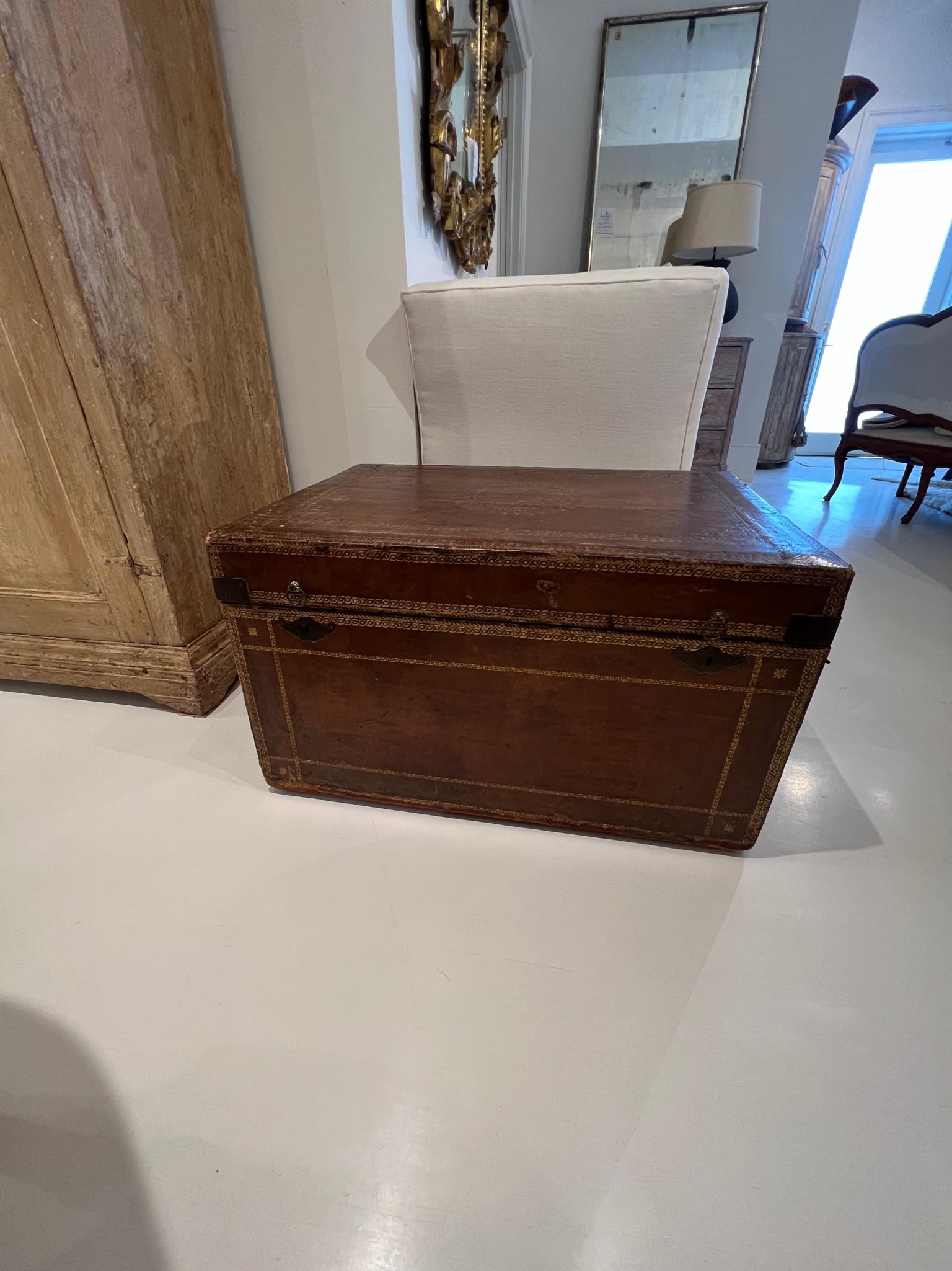 Leather Chest, 19th Century, with Gilded Detail at 1stDibs