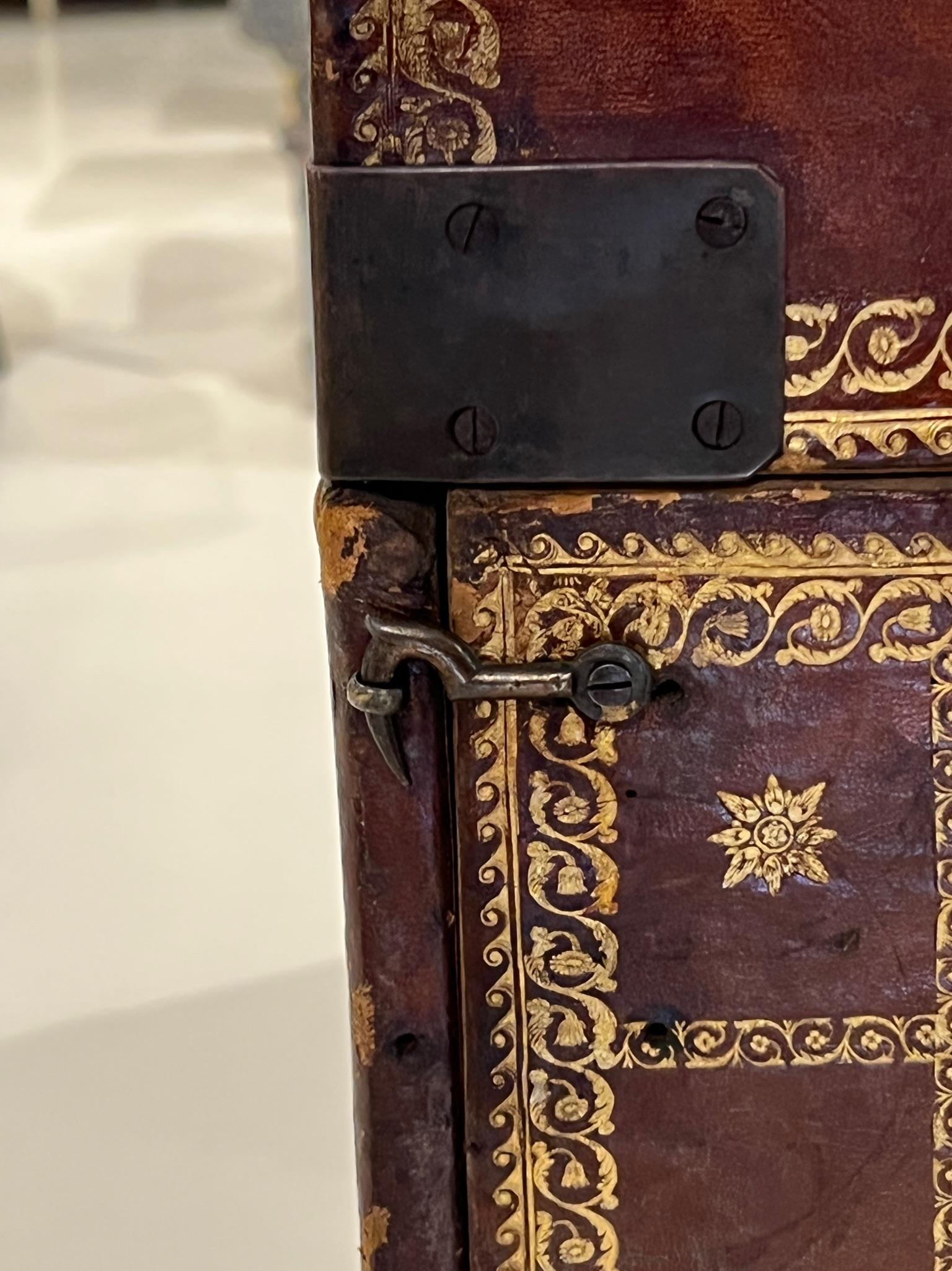 Leather Chest, 19th Century, with Gilded Detail at 1stDibs
