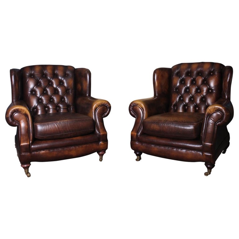 Leather Chesterfield Wing Back Library Armchairs Thomas Lloyd at 1stDibs