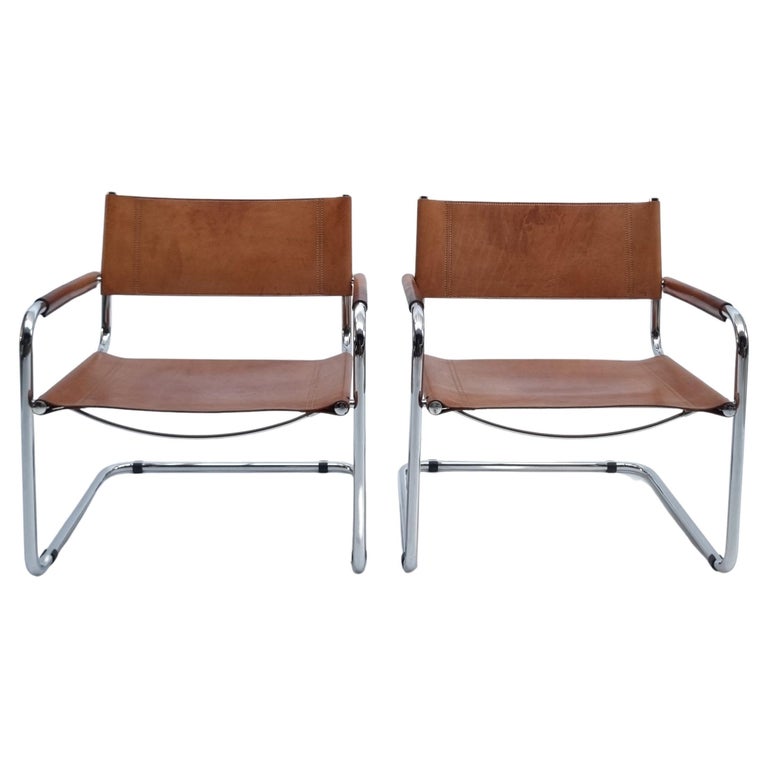 Leather and Chrome Cantilever Easy Lounge Chairs, 1970s For Sale at 1stDibs
