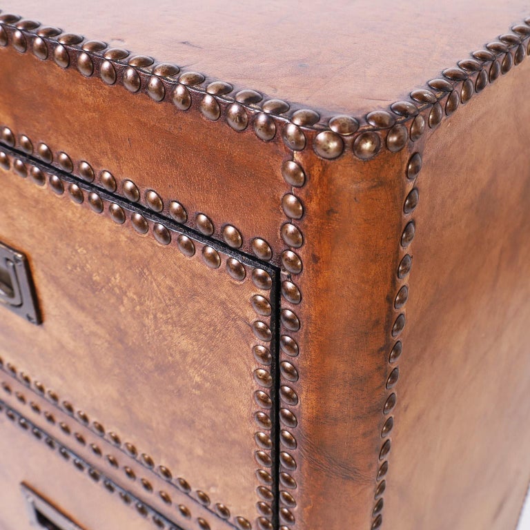 Leather Clad Campaign Style Chest of Drawers or Dresser For Sale at 1stDibs