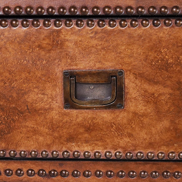 Leather Clad Campaign Style Chest of Drawers or Dresser For Sale at 1stDibs