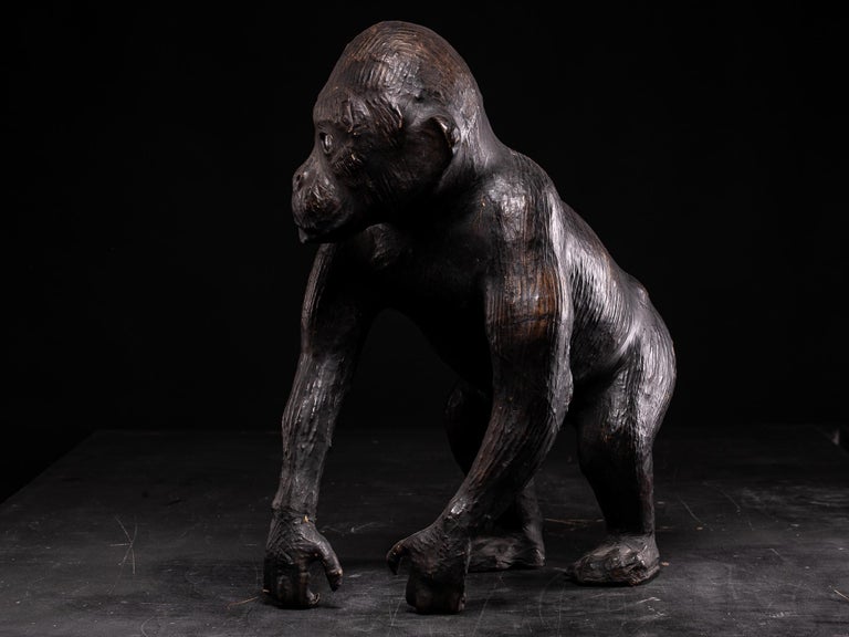 Leather Covered Walking Monkey Statue with Glass Eyes and Beautiful Age ...