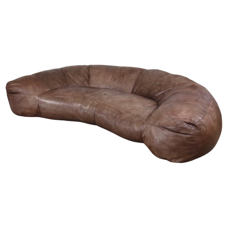 Leather Croissant Sofa by Raphael Raffel for Honoré Paris, 1970s at 1stDibs