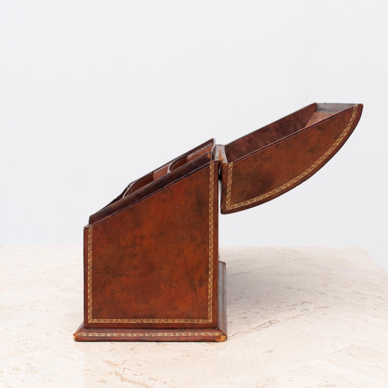 Leather Desk Letter Holder Box with Gold Embossing at 1stDibs