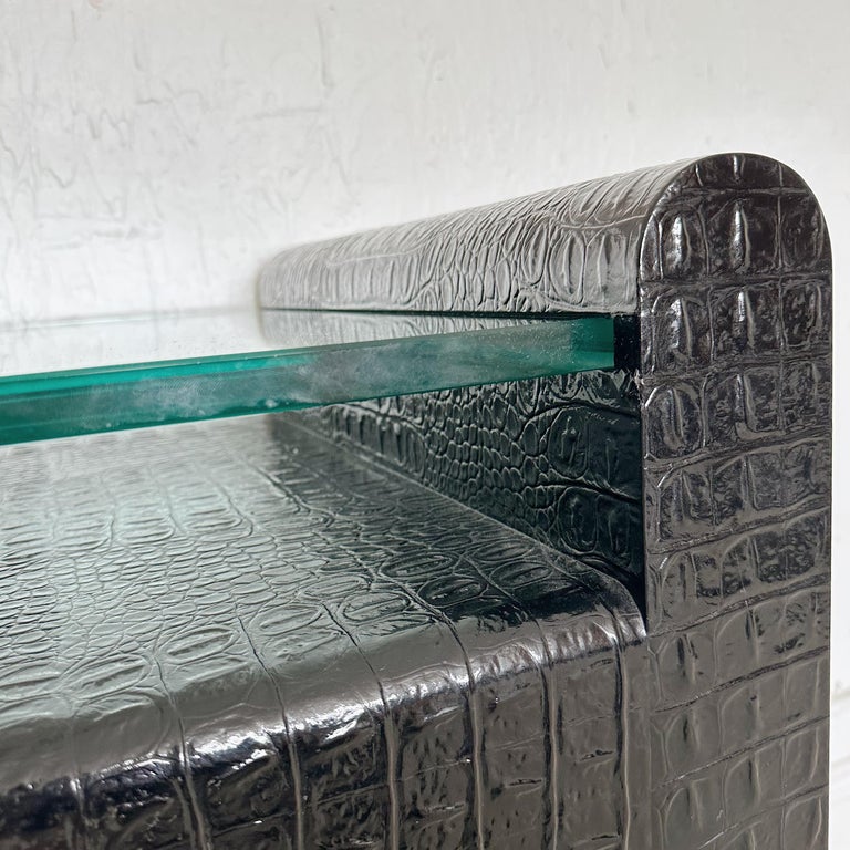 Leather Embossed Crocodile Glass Top Console Table 1980's For Sale at ...