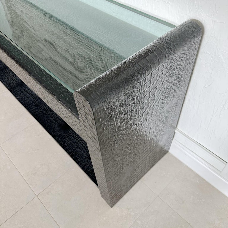 Leather Embossed Crocodile Glass Top Console Table 1980's For Sale at ...