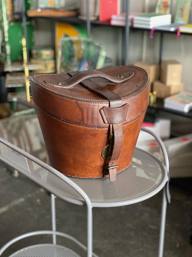 Leather Hat Box with Brass Fasteners, circa 1900, Bandbox, Brown For ...