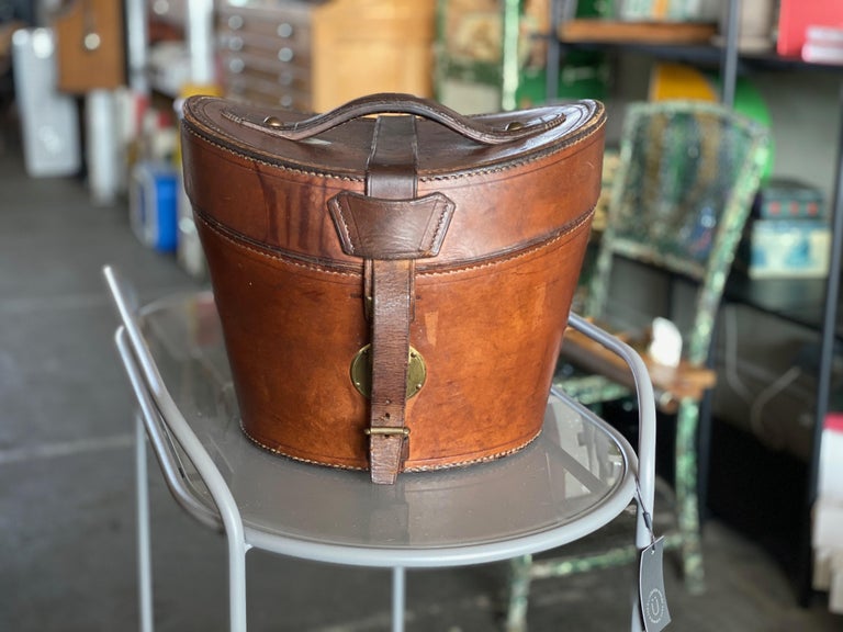 Leather Hat Box with Brass Fasteners, circa 1900, Bandbox, Brown For ...