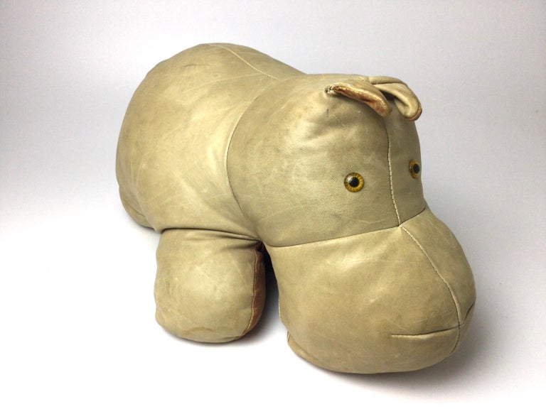 Leather Hippo Hippopotamus in Leather Footstool For Sale at 1stDibs