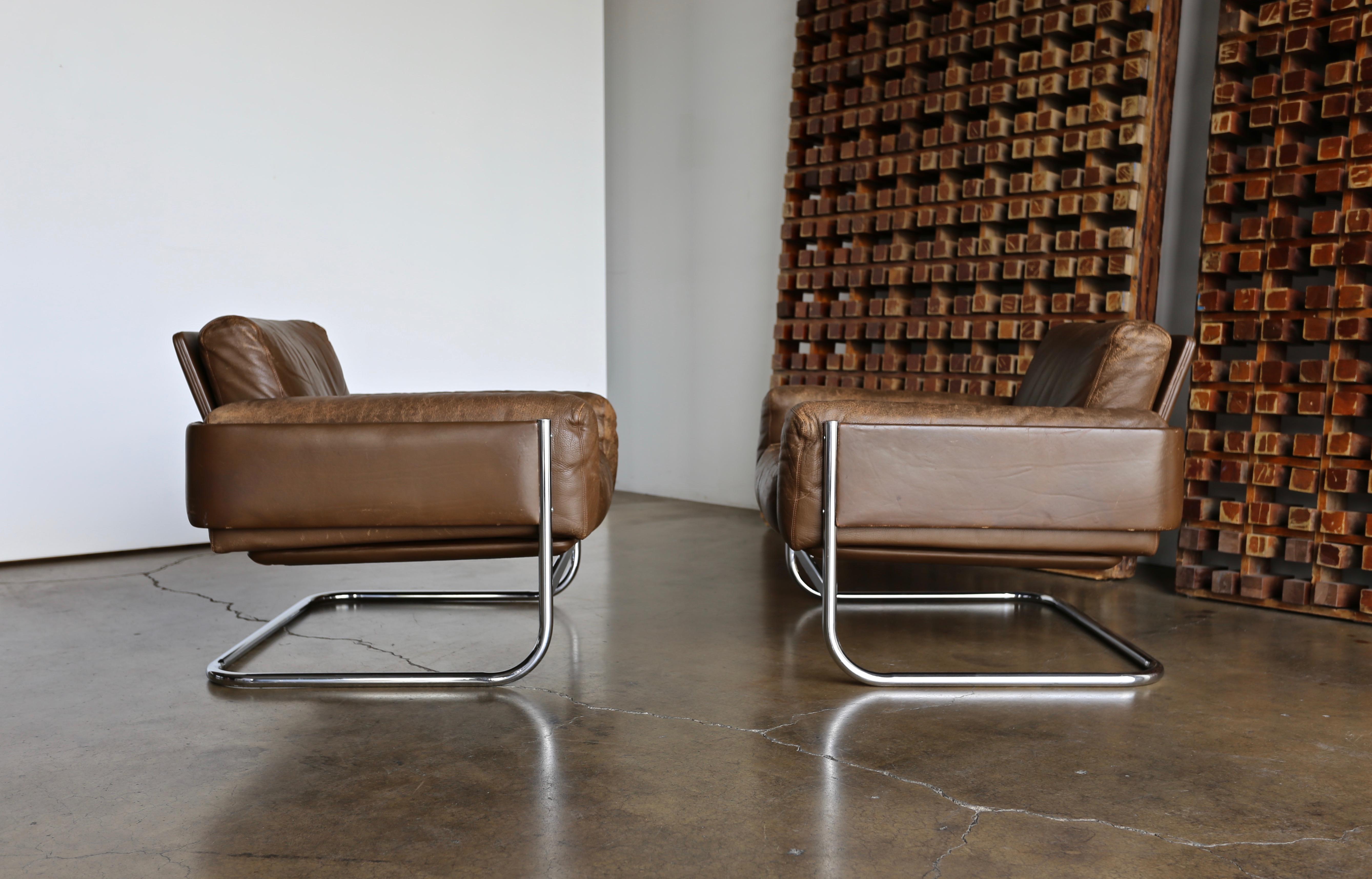 Leather Lounge Chairs by Sven Ivar Dysthe for Dokka Mobler Norway at ...
