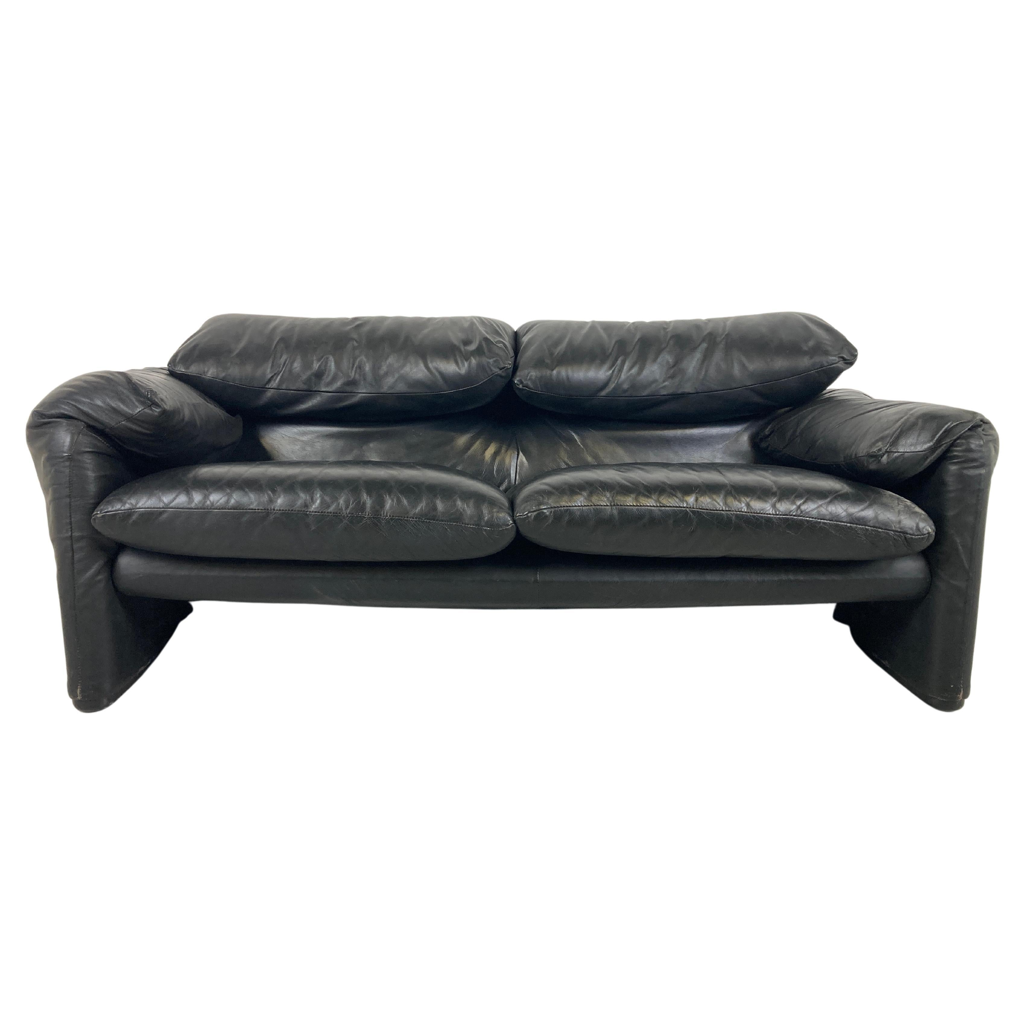 Leather Maralunga sofa by Vico Magistretti for Cassina at 1stDibs