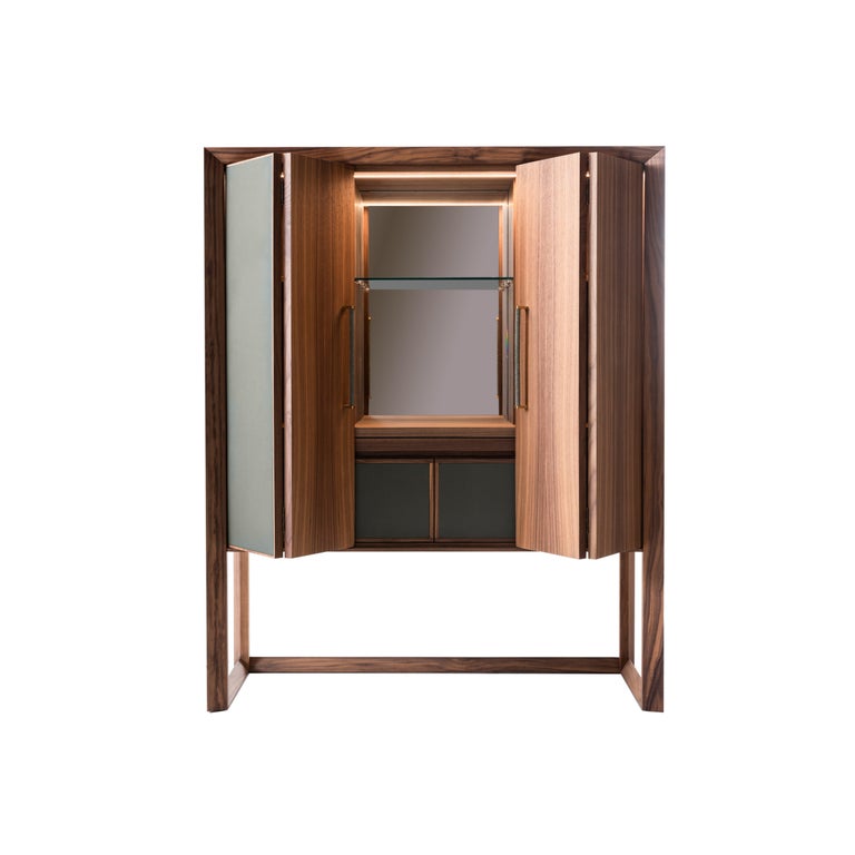 Leather, Marble, Solid Wood, Walnut, Damaris Bar For Sale at 1stDibs