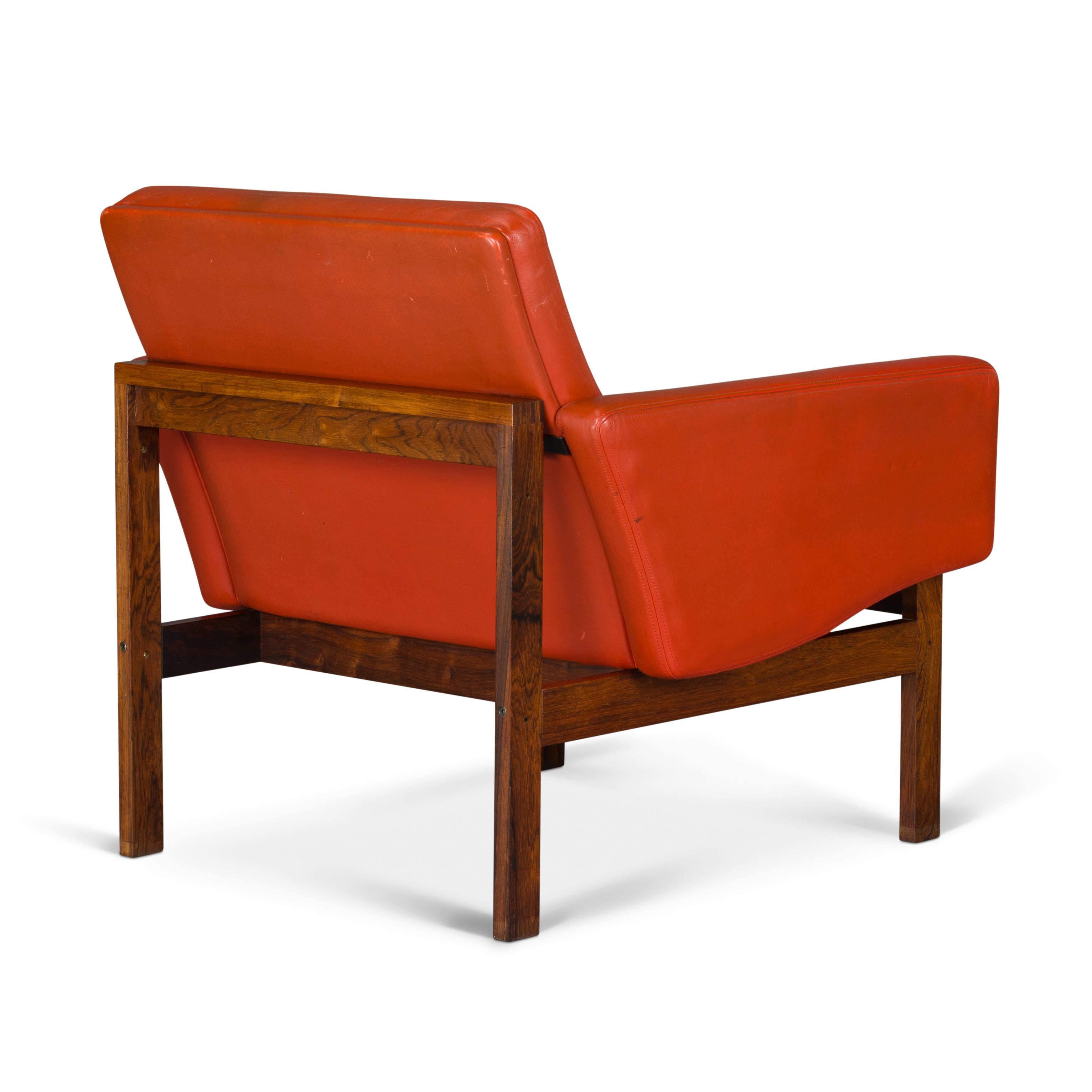Leather 'Moduline' Red Easy Chair by Ole Gjerlov-Knudsen for France and ...