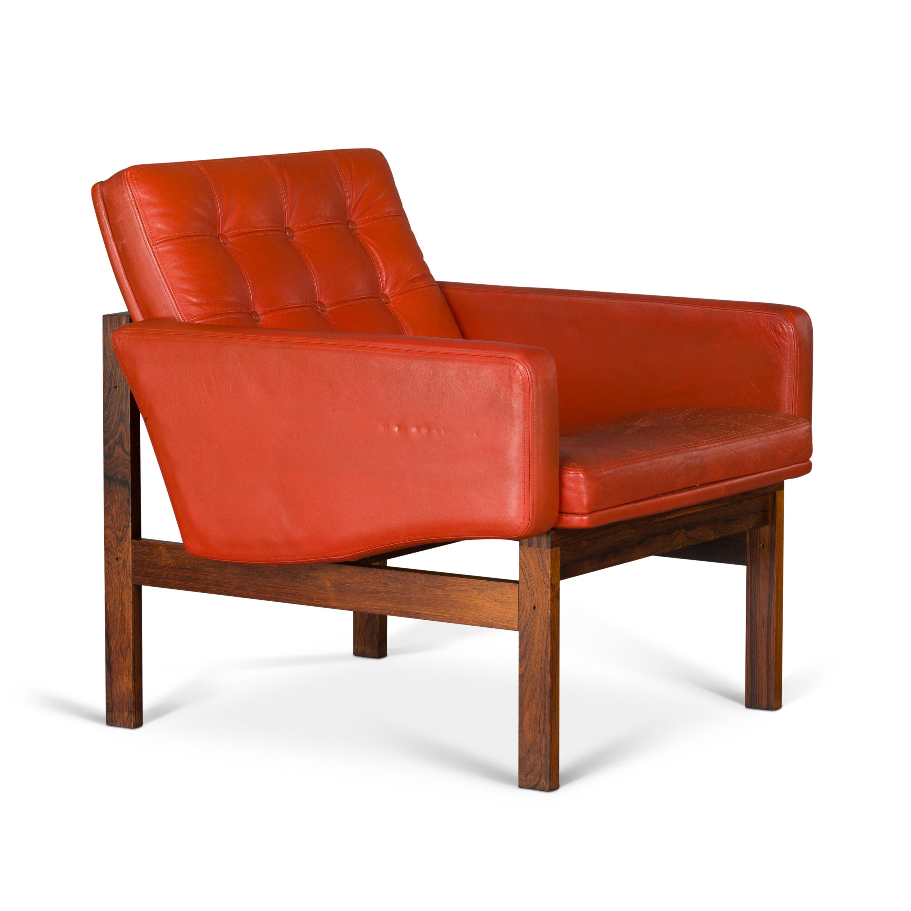 Leather 'Moduline' Red Easy Chair by Ole Gjerlov-Knudsen for France and ...