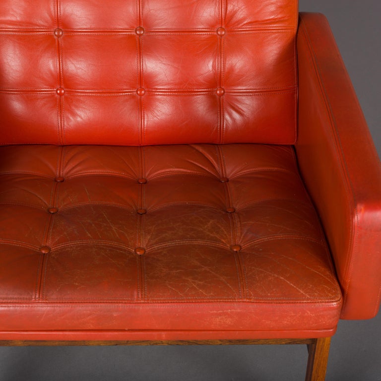 Leather 'Moduline' Red Easy Chair by Ole Gjerlov-Knudsen for France and ...