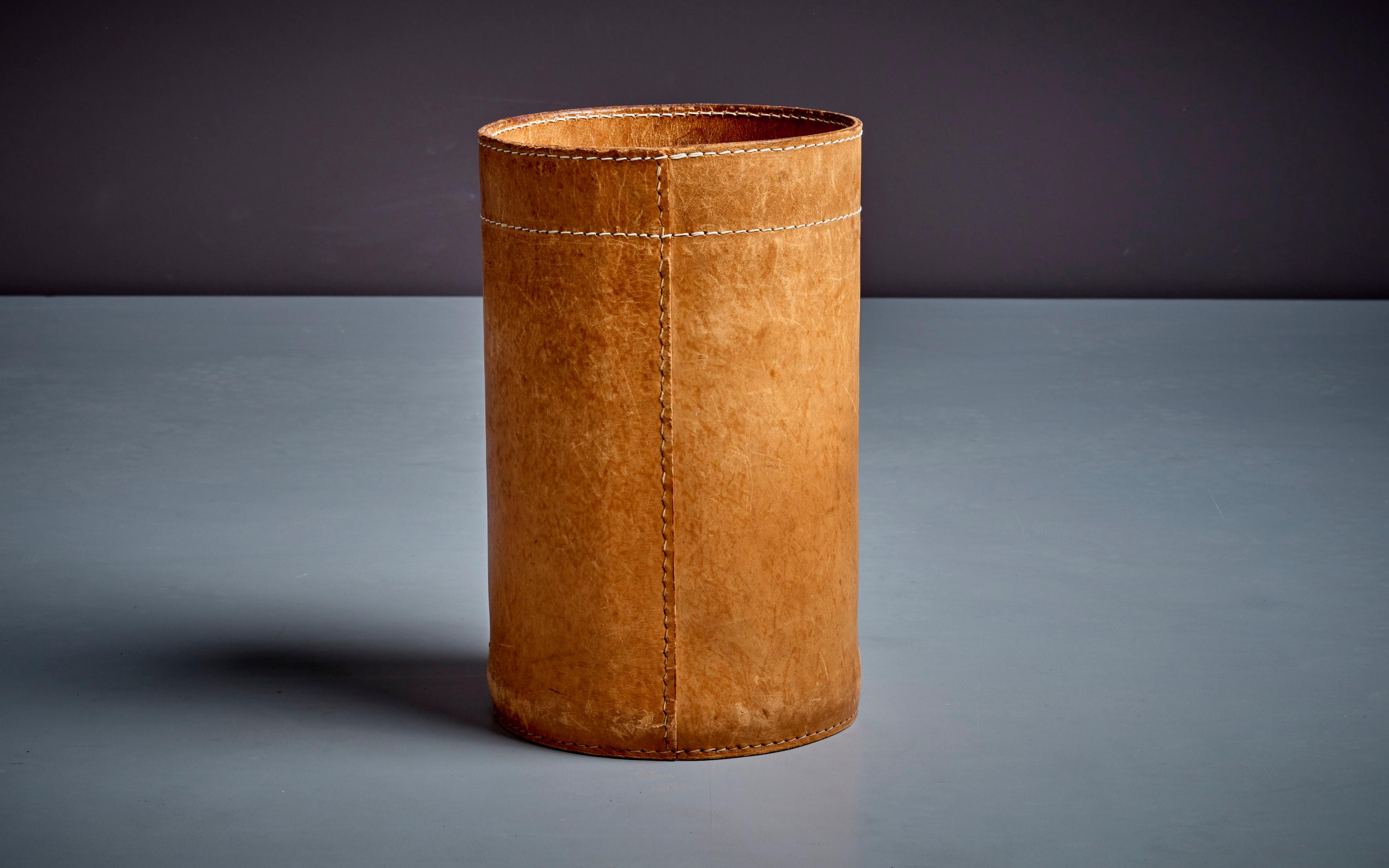 Leather Paper Basket with White Stitching For Sale at 1stDibs