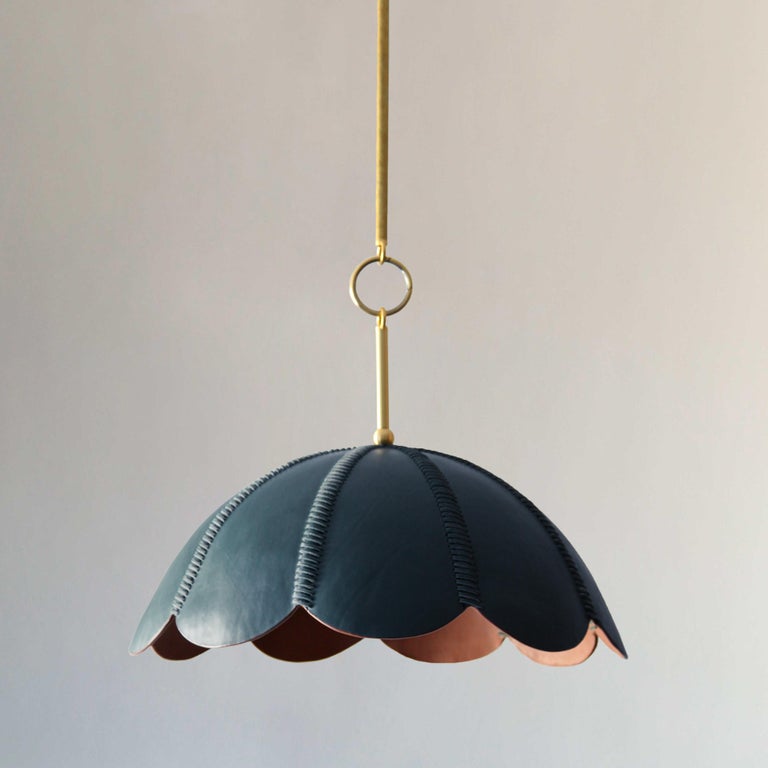 Leather Pendant Light in Cobalt, Capa II, Talabartero Saddle Lamp ...
