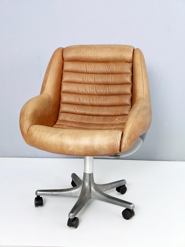 Leather Rolling Chair by Cesare Casati produced by Arflex, Italy, 1960s ...