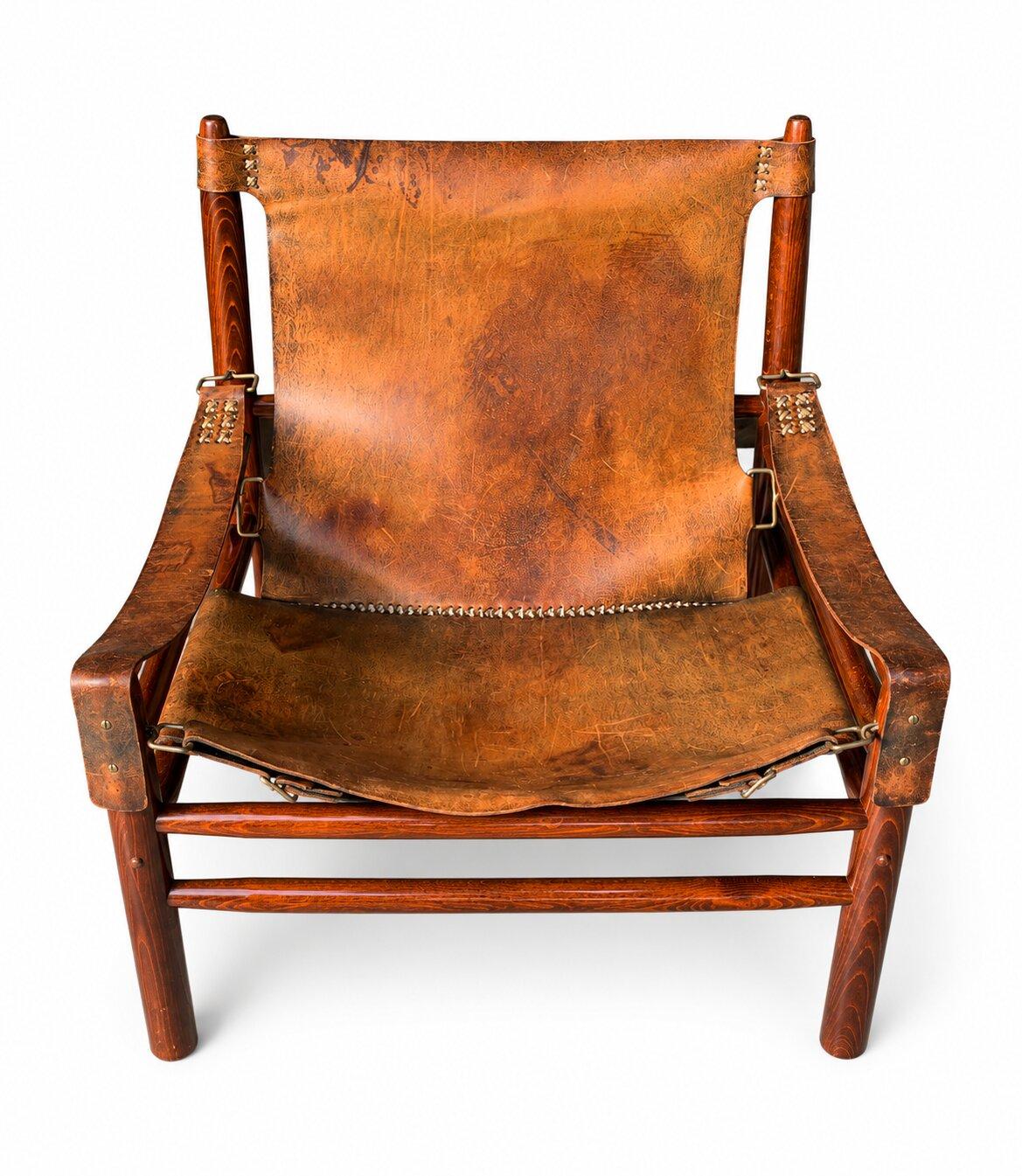 Leather Safari Lounge Chair with Ottoman, in the style of Arne Norell ...