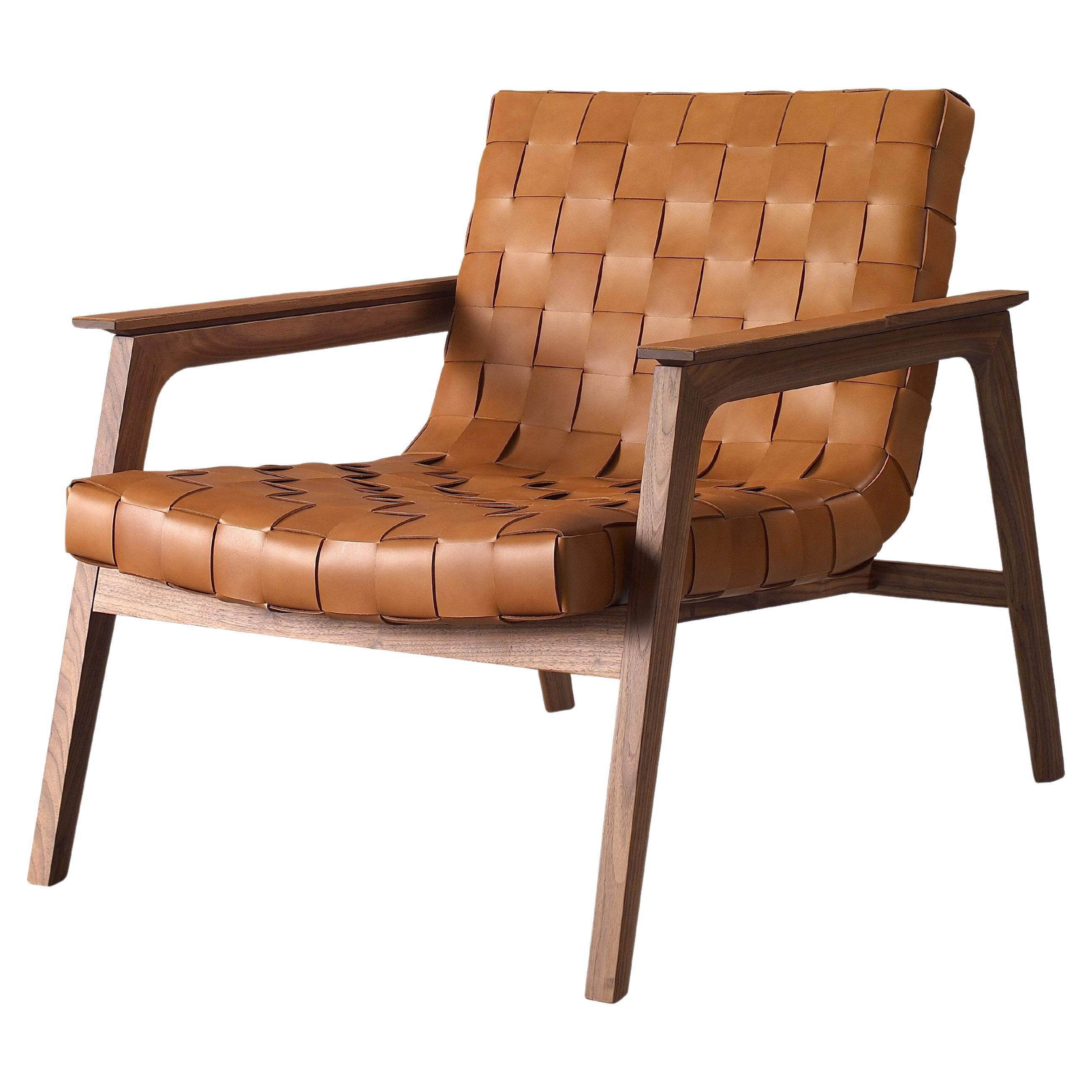 Upholstered, Leather, Solid Walnut, Sarah Armchair For Sale at 1stDibs