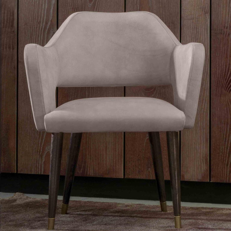 Leather, Solid Wood, Ines Dining Chair with Arms For Sale at 1stDibs