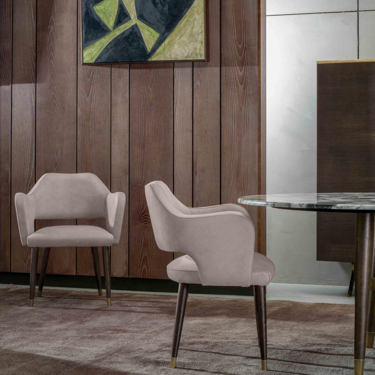 Leather, Solid Wood, Ines Dining Chair with Arms For Sale at 1stDibs