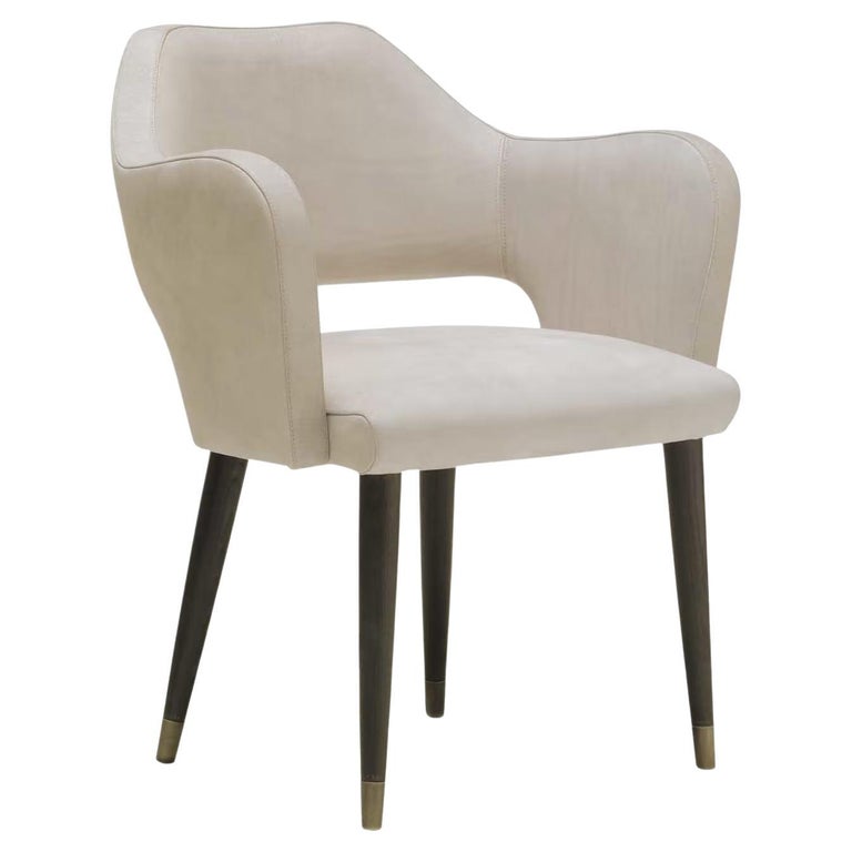 Leather, Solid Wood, Ines Dining Chair with Arms For Sale at 1stDibs