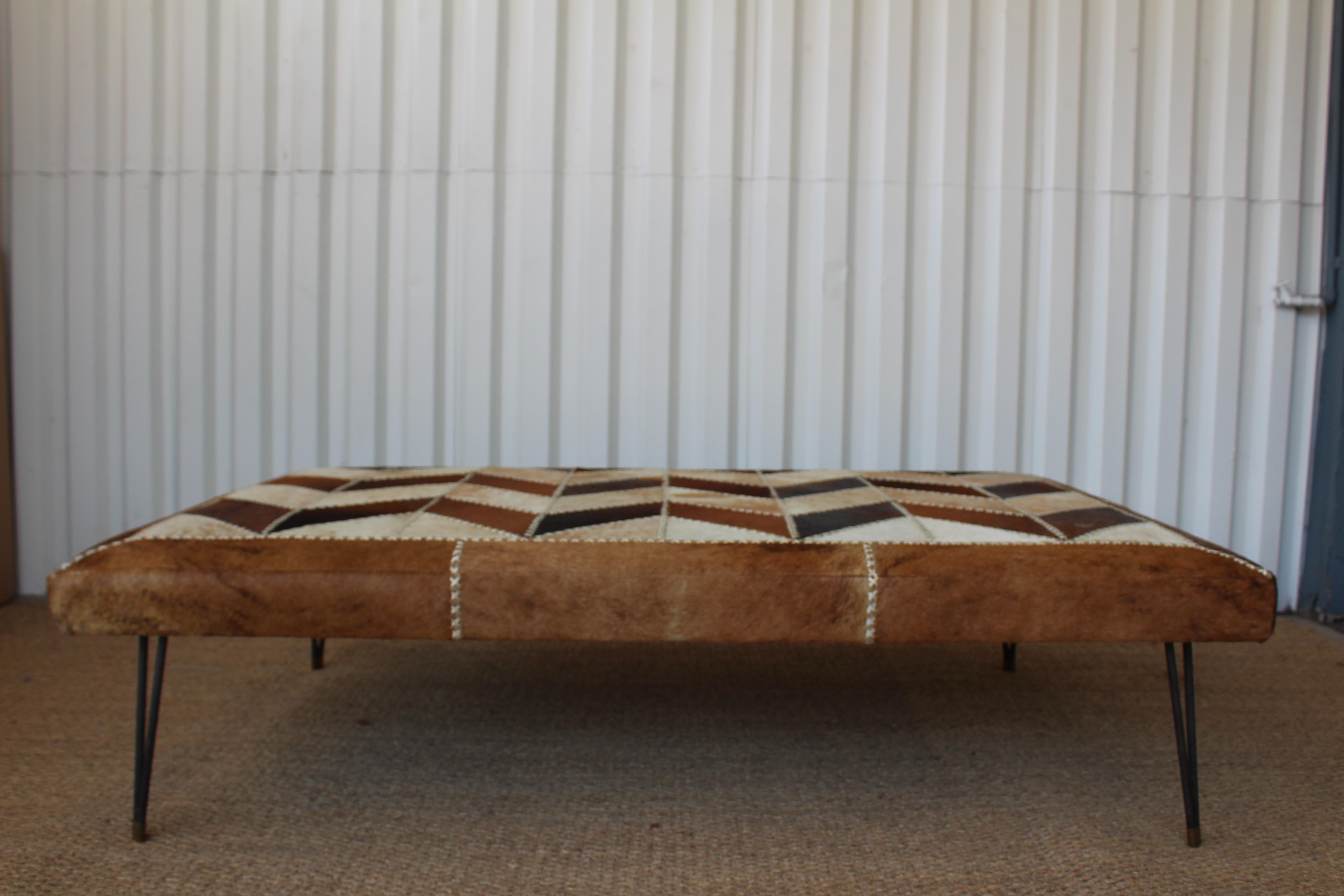 Leather Stitched Patchwork Cowhide Ottoman at 1stDibs