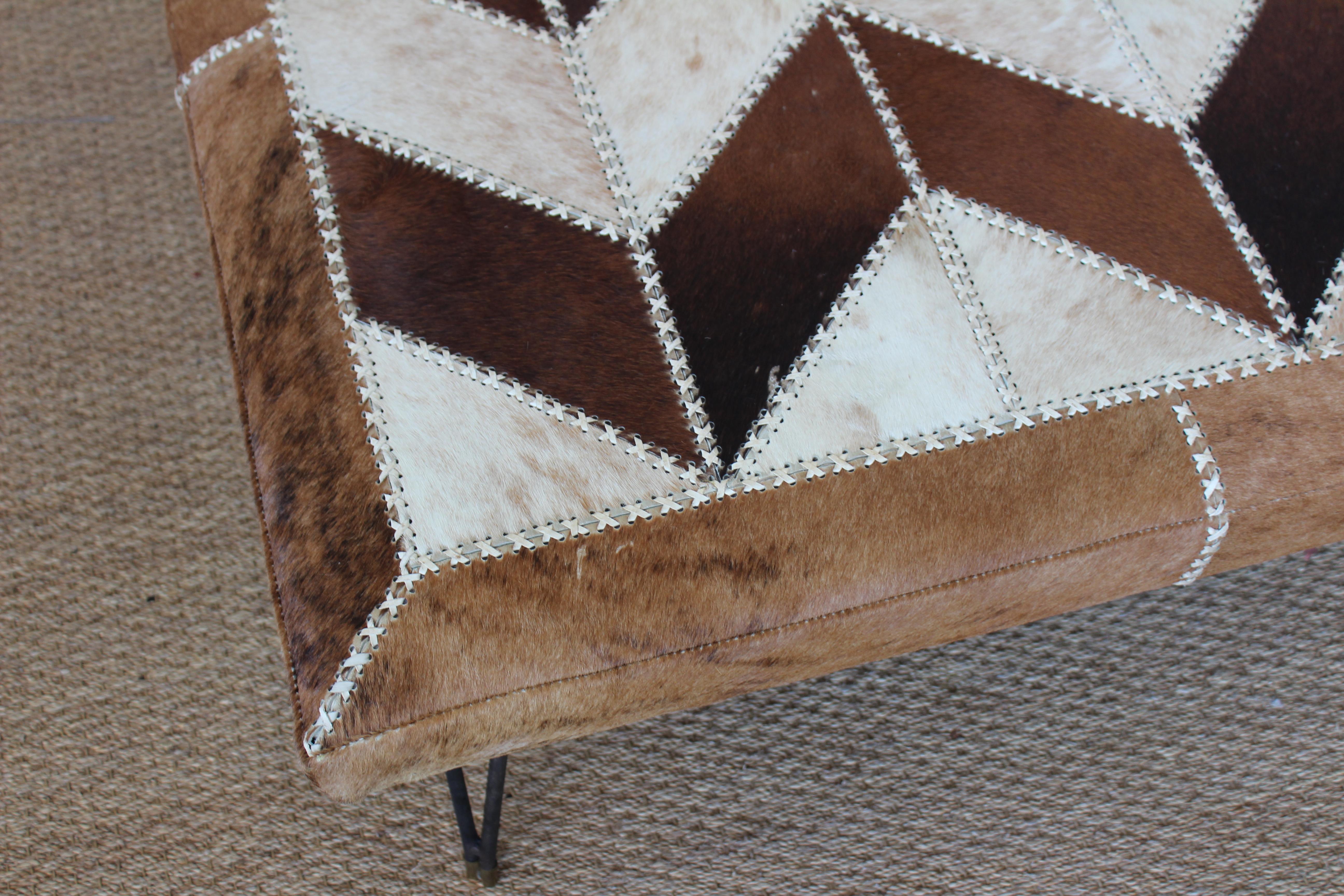 Leather Stitched Patchwork Cowhide Ottoman at 1stDibs
