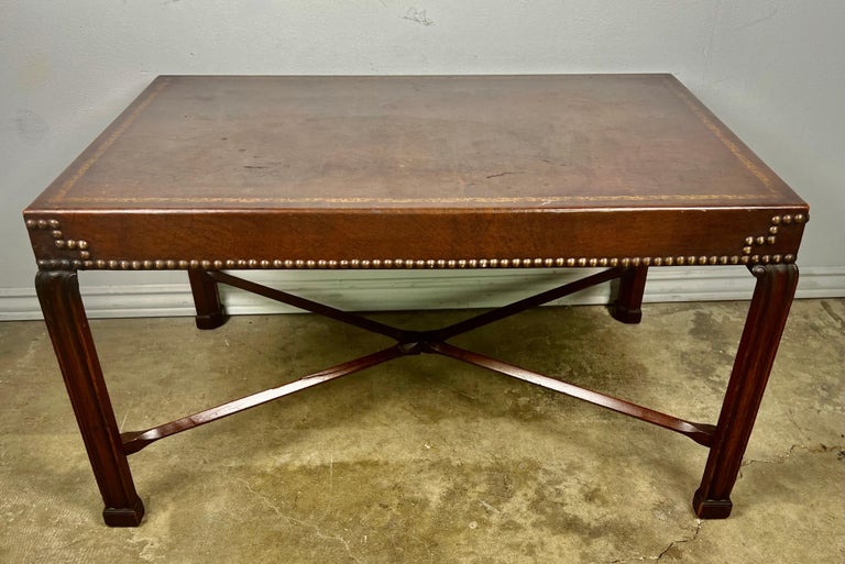 Leather Top English Tea Table For Sale at 1stDibs