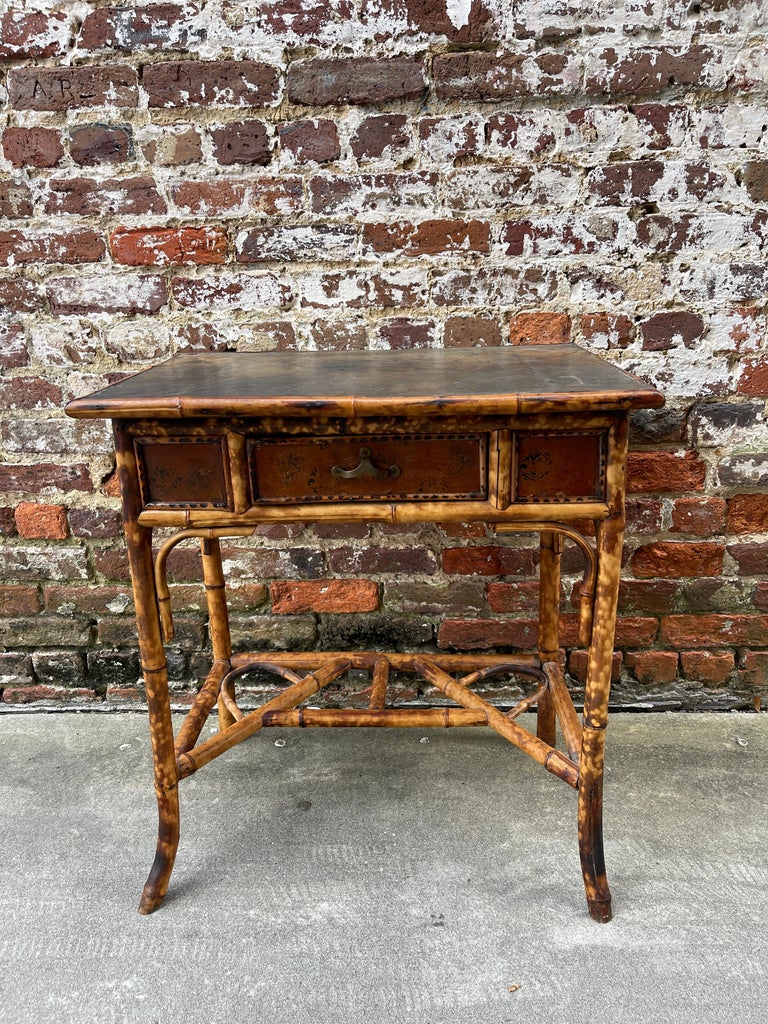 Leather Top Faux Bamboo Single Drawer Desk Early 20th Century For Sale ...