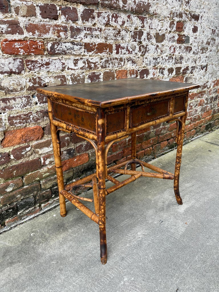 Leather Top Faux Bamboo Single Drawer Desk Early 20th Century For Sale ...