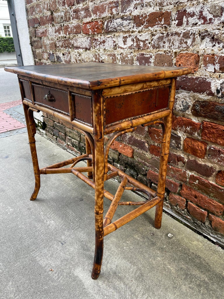 Leather Top Faux Bamboo Single Drawer Desk Early 20th Century For Sale ...