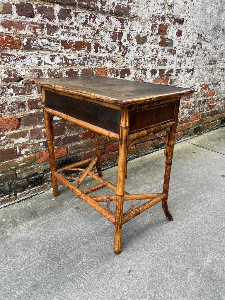 Leather Top Faux Bamboo Single Drawer Desk Early 20th Century For Sale ...