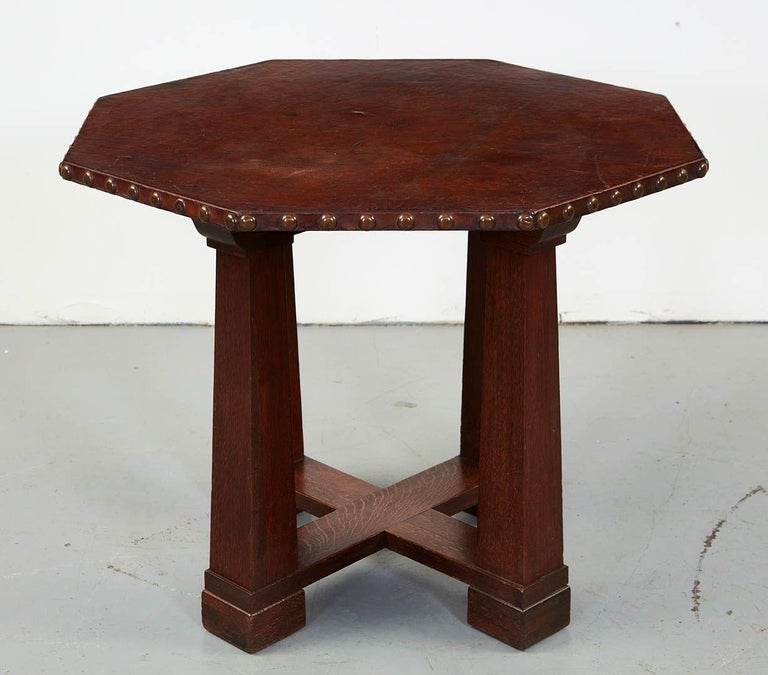 Leather Top Octagonal Center Table For Sale at 1stDibs