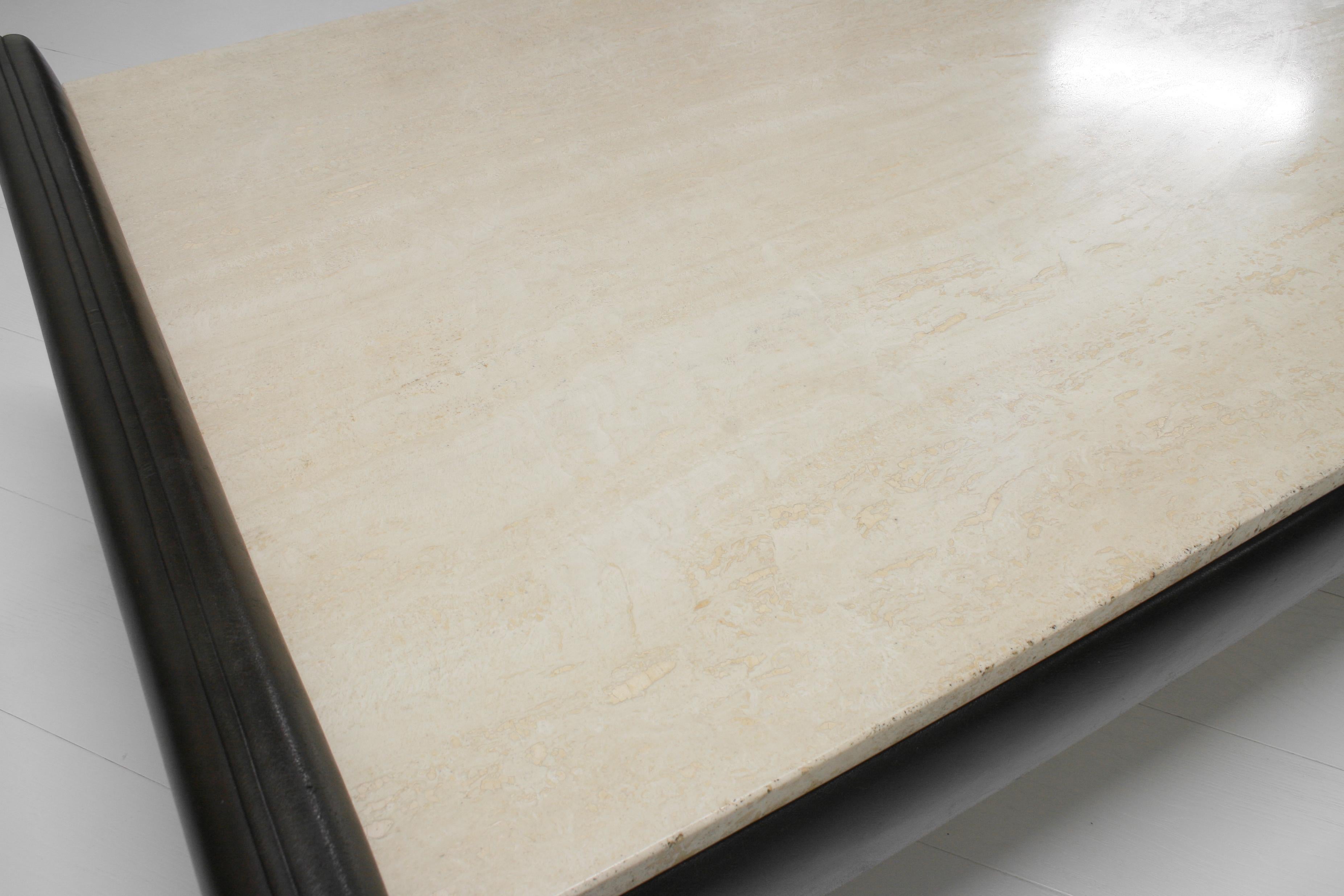 Leather and Travertine Coffee Table from de Sede, 1970s at 1stDibs