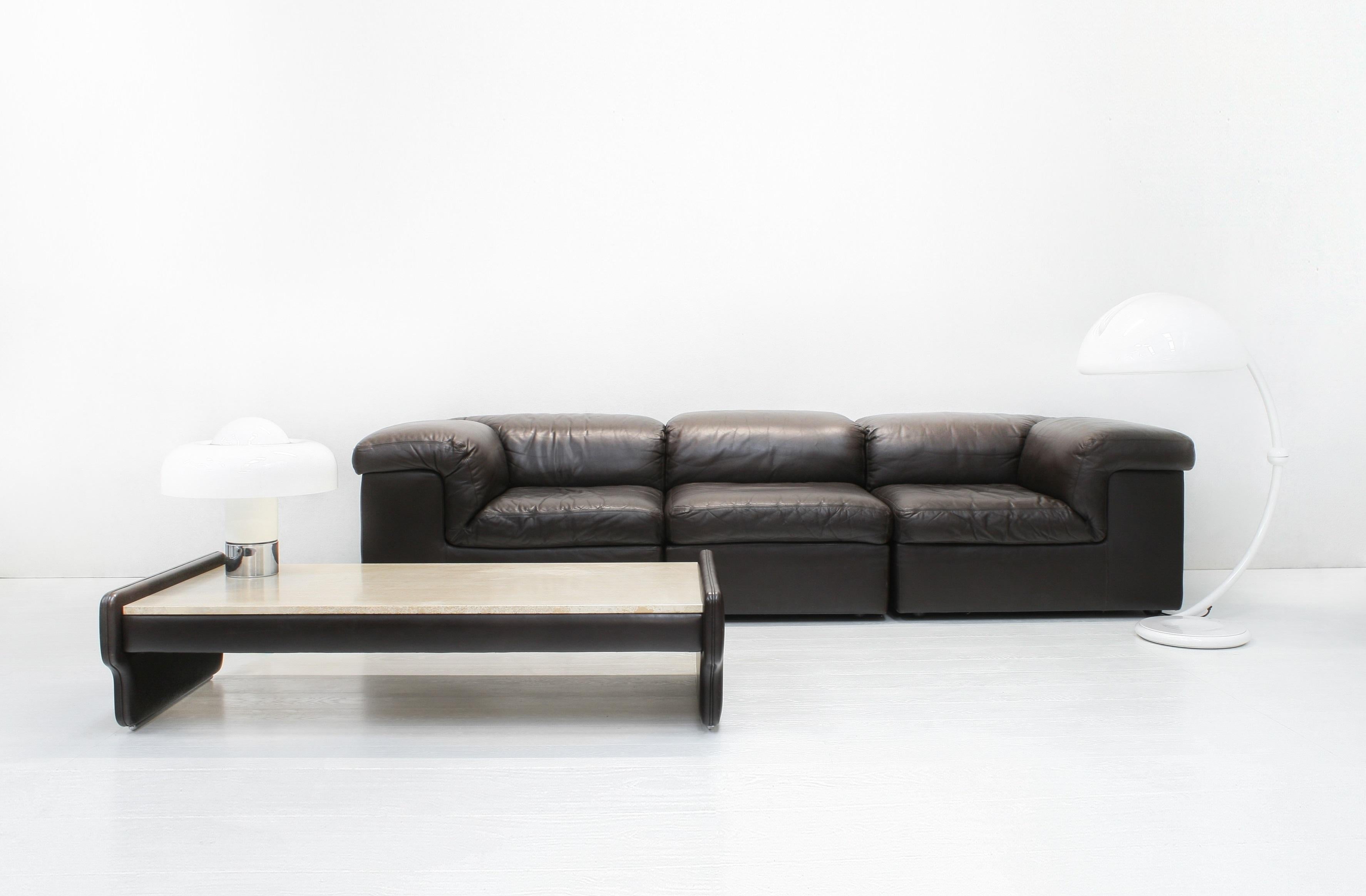 Leather and Travertine Coffee Table from de Sede, 1970s at 1stDibs