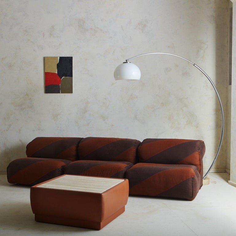 Leather + Travertine Coffee Table in the Style of De Sede, France 20th ...