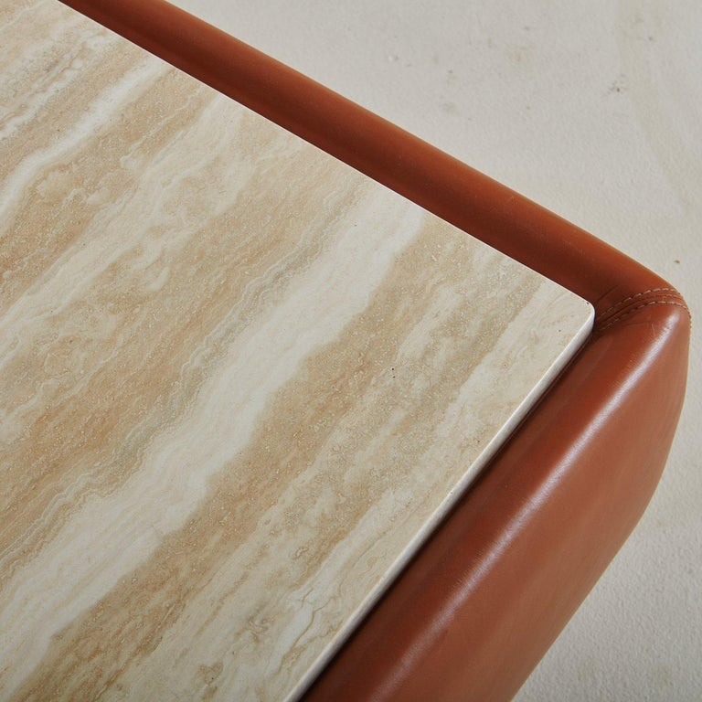 Leather + Travertine Coffee Table in the Style of De Sede, France 20th ...