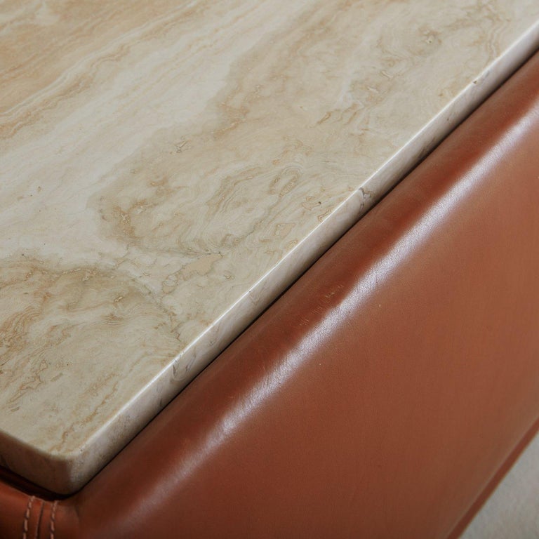 Leather + Travertine Coffee Table in the Style of De Sede, France 20th ...