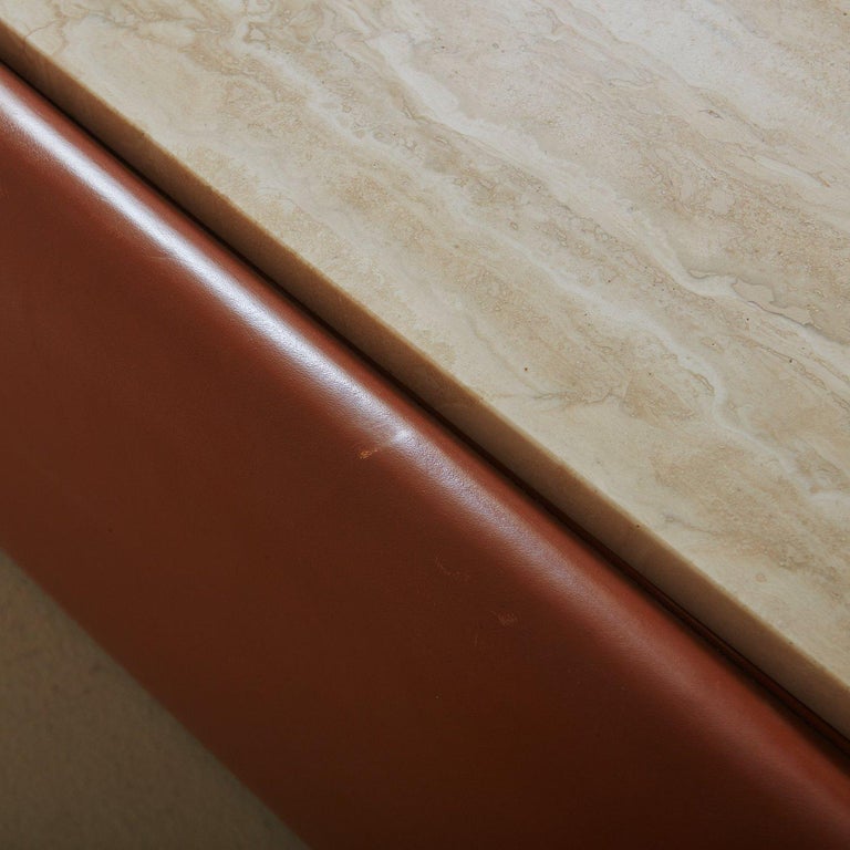 Leather + Travertine Coffee Table in the Style of De Sede, France 20th ...