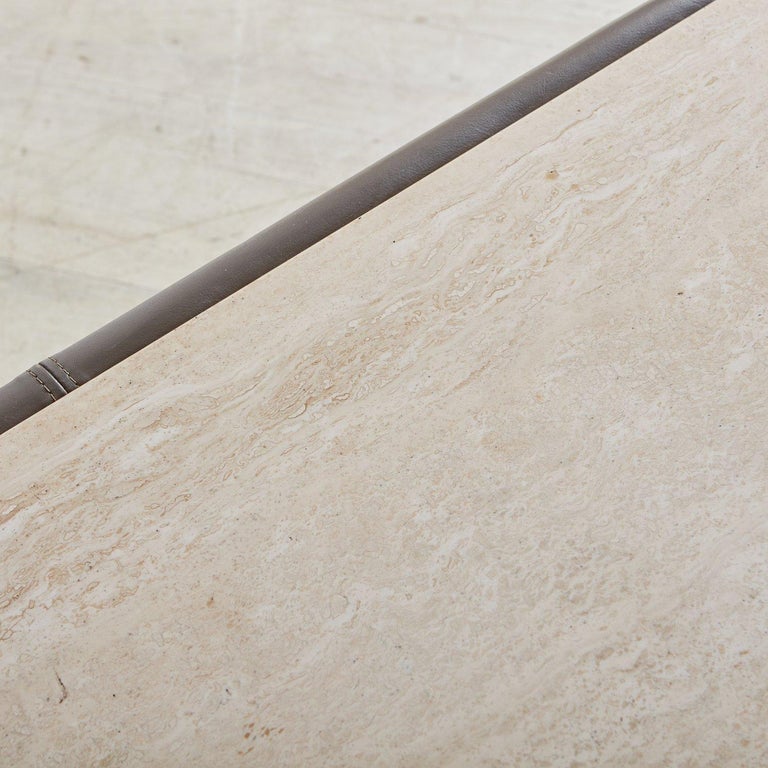 Leather + Travertine Top Coffee Table Attributed to De Sede ...