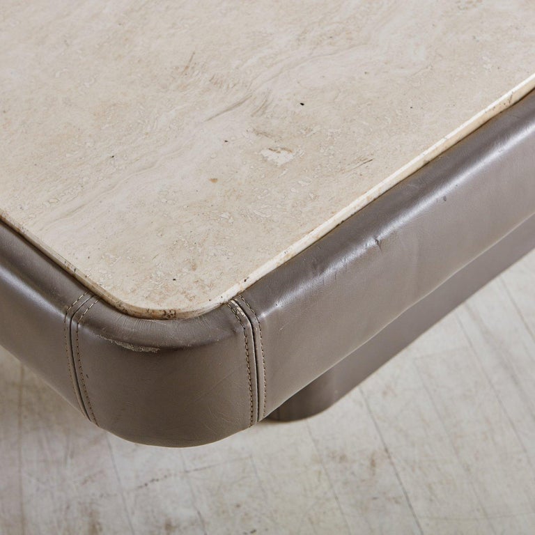 Leather + Travertine Top Coffee Table Attributed to De Sede ...