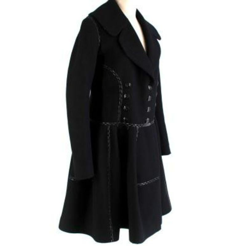 Leather Trimmed Black Wool Coat For Sale at 1stDibs
