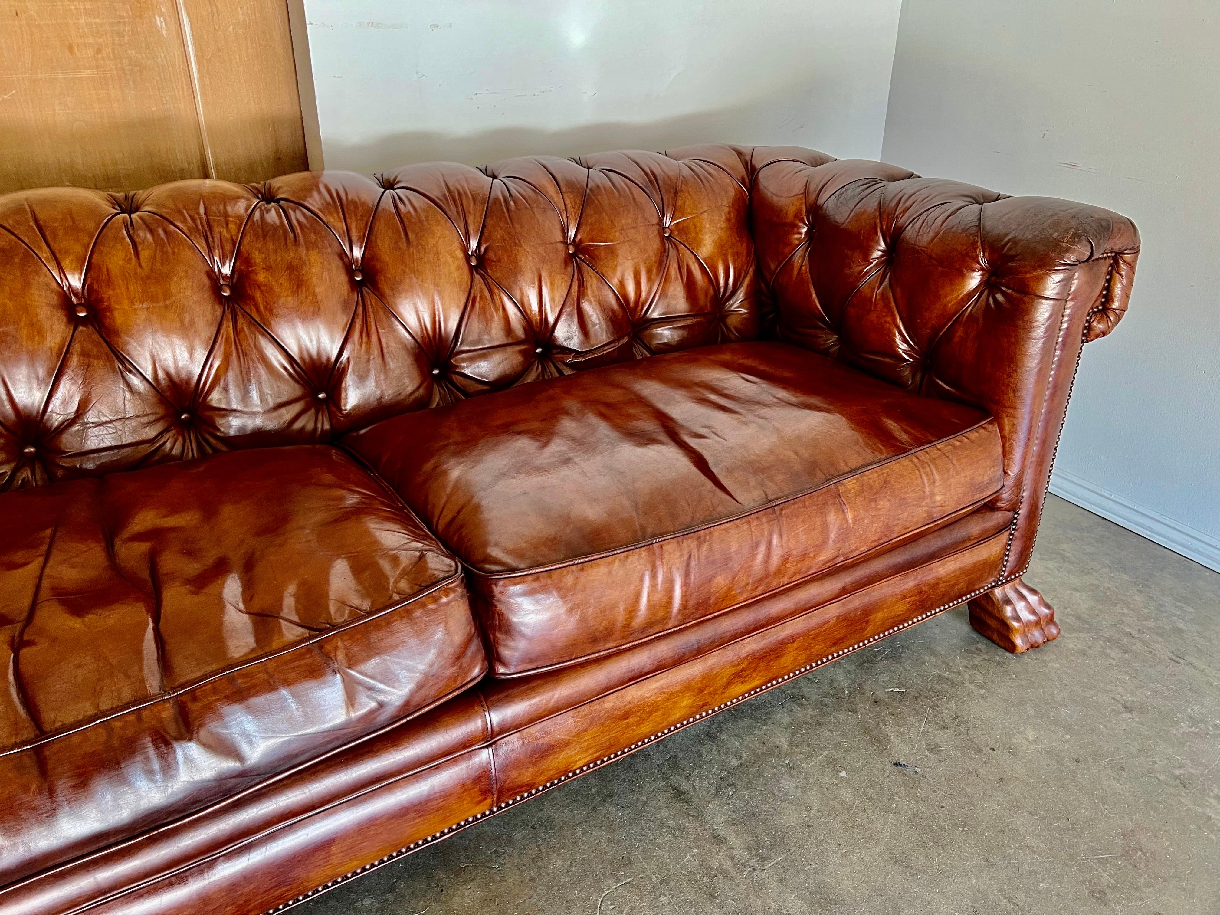 Leather Tufted English Chesterfield Style Sofa at 1stDibs